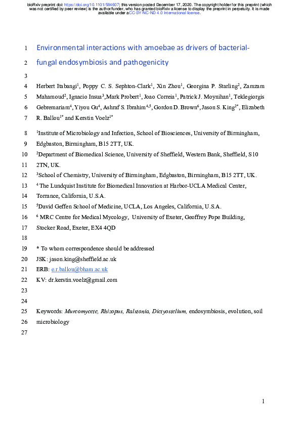 (PDF) Environmental interactions with amoebae as drivers of bacterial-fungal endosymbiosis and ...