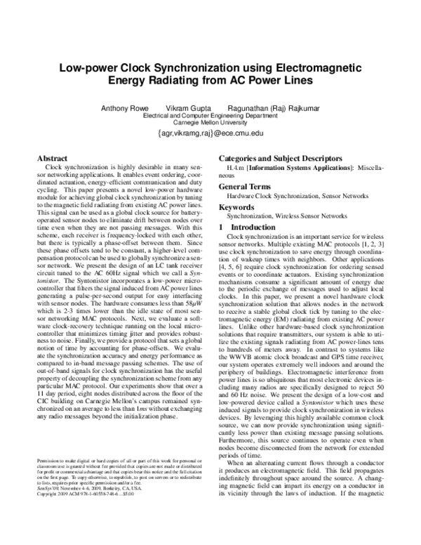 (PDF) Low-power clock synchronization using electromagnetic energy ...
