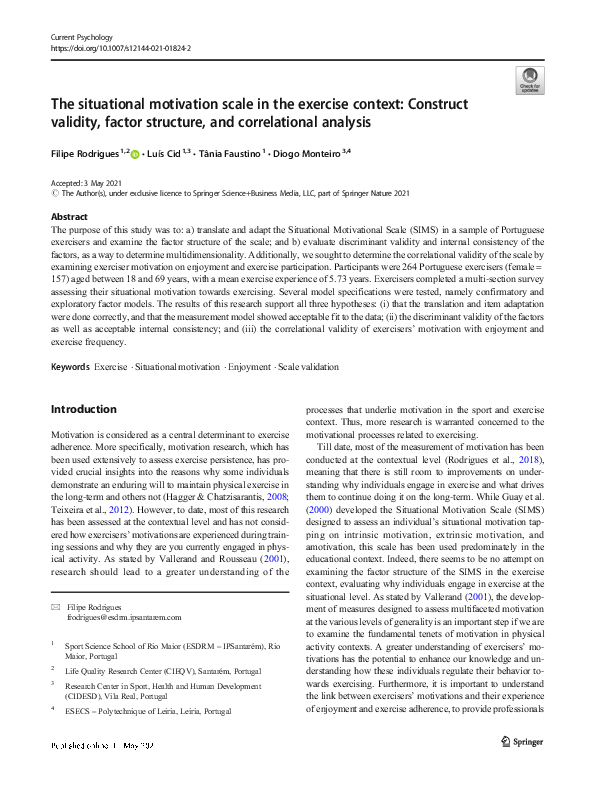 (PDF) The situational motivation scale in the exercise context: Construct validity, factor ...