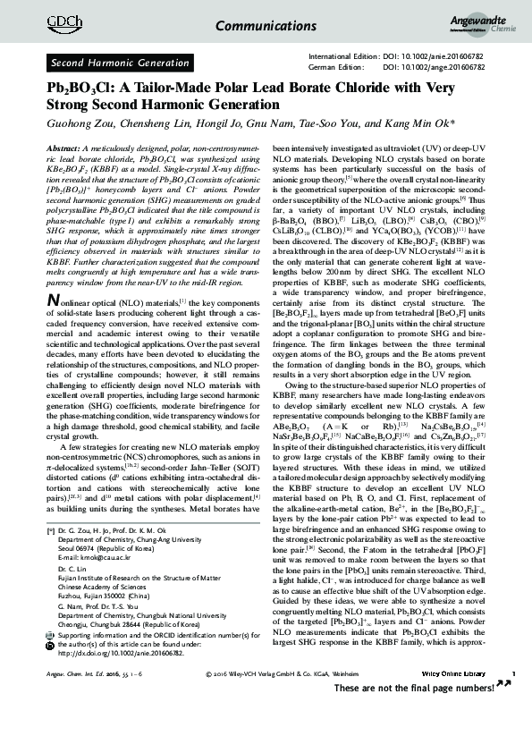 (PDF) Pb2 BO3 Cl: A Tailor-Made Polar Lead Borate Chloride with Very ...