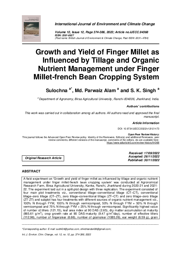 (PDF) Growth and Yield of Finger Millet as Influenced by Tillage and Organic Nutrient Management ...