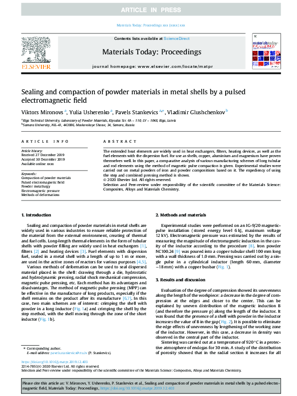 (PDF) Sealing and compaction of powder materials in metal shells by a ...