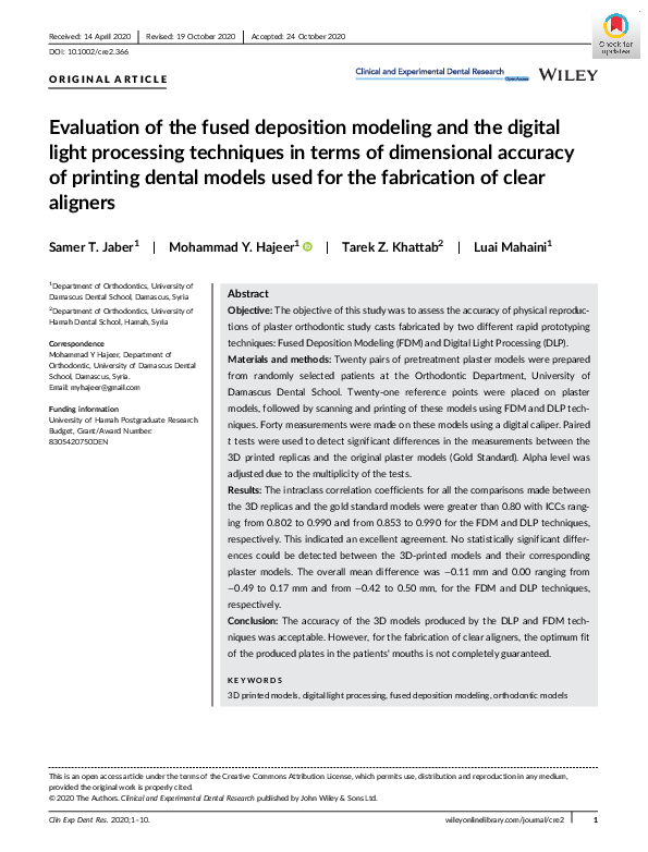 (PDF) Evaluation of the fused deposition modeling and the digital light ...