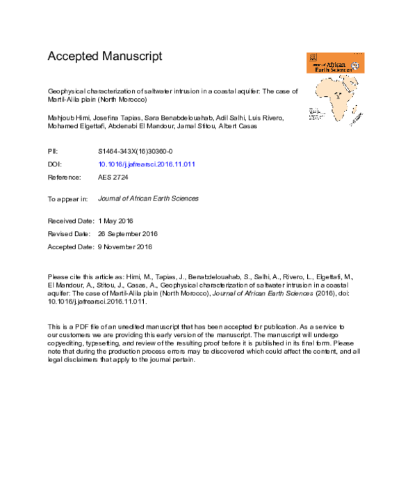 (PDF) Geophysical characterization of saltwater intrusion in a coastal ...