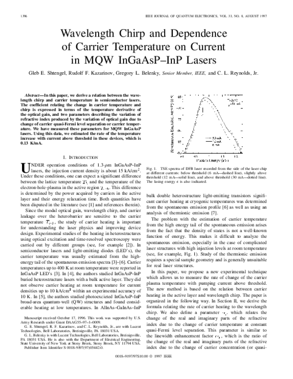 (PDF) Wavelength chirp and dependence of carrier temperature on current ...