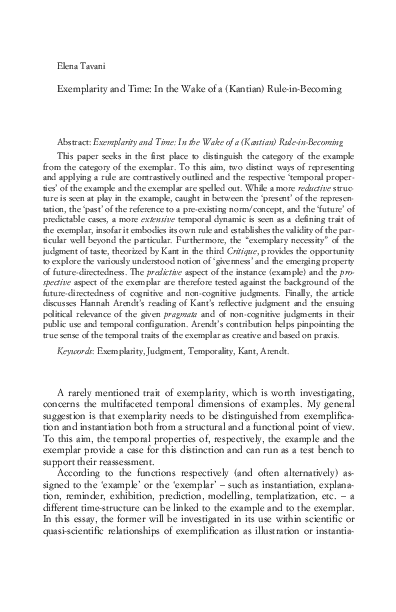 (PDF) Exemplarity and Time: In the Wake of a (Kantian) Rule-in-Becoming