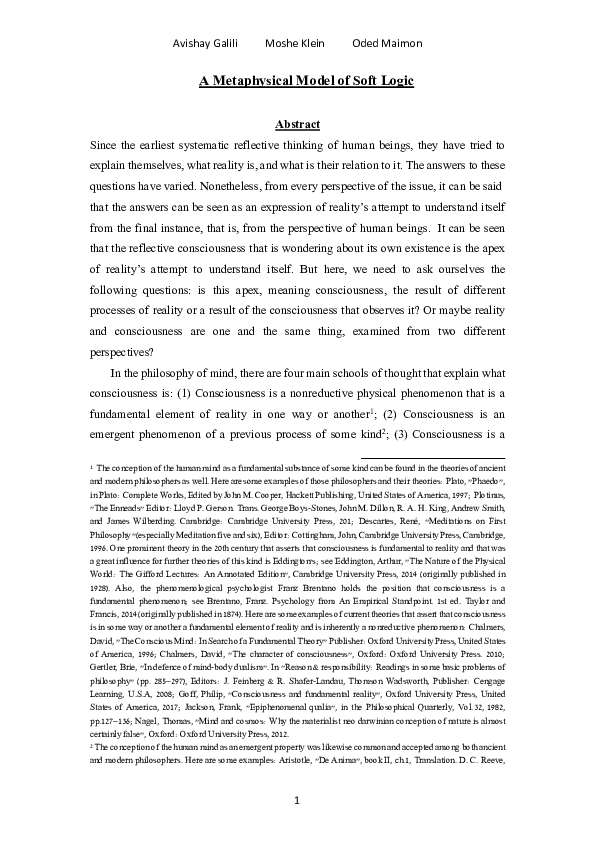(PDF) A Metaphysical Model of Soft Logic (Metaphysics of Nothingness)
