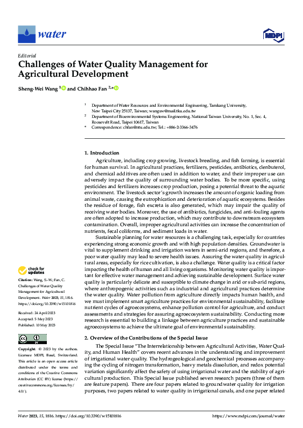 (PDF) Challenges of Water Quality Management for Agricultural Development