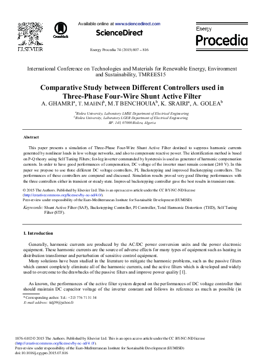 (PDF) Comparative Study between Different Controllers used in Three-phase Four-wire Shunt Active ...