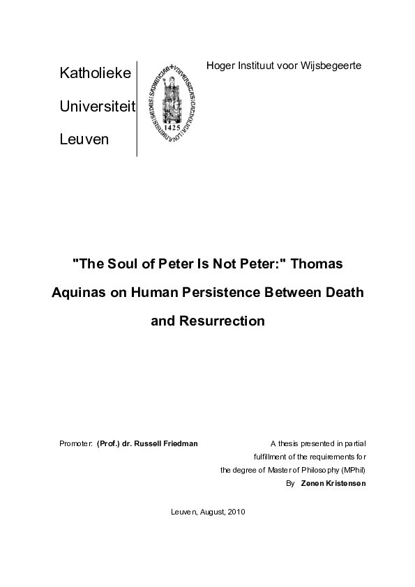 (PDF) Thomas Aquinas on human persistence between death and the ...
