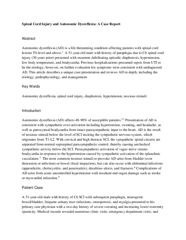 (PDF) Spinal Cord Injury and Autonomic Dysreflexia- A Case Report