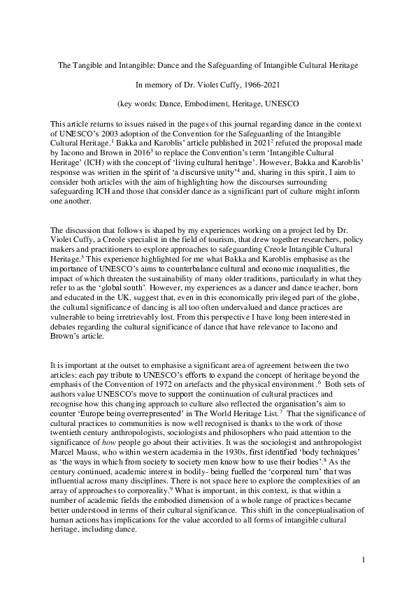 (PDF) The Tangible and Intangible: Dance and the Safeguarding of ...