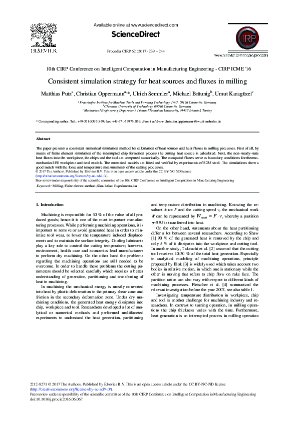 (PDF) Consistent Simulation Strategy for Heat Sources and Fluxes in Milling