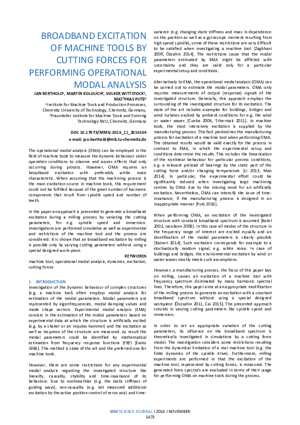 (PDF) Broadband Excitation of Machine Tools by Cutting Forces for ...