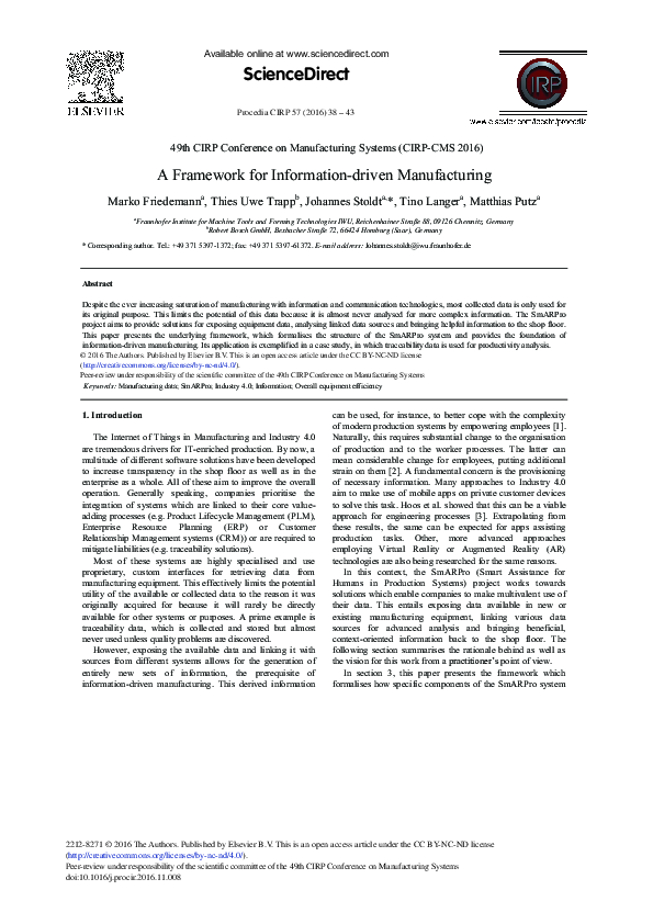 Pdf A Framework For Information Driven Manufacturing