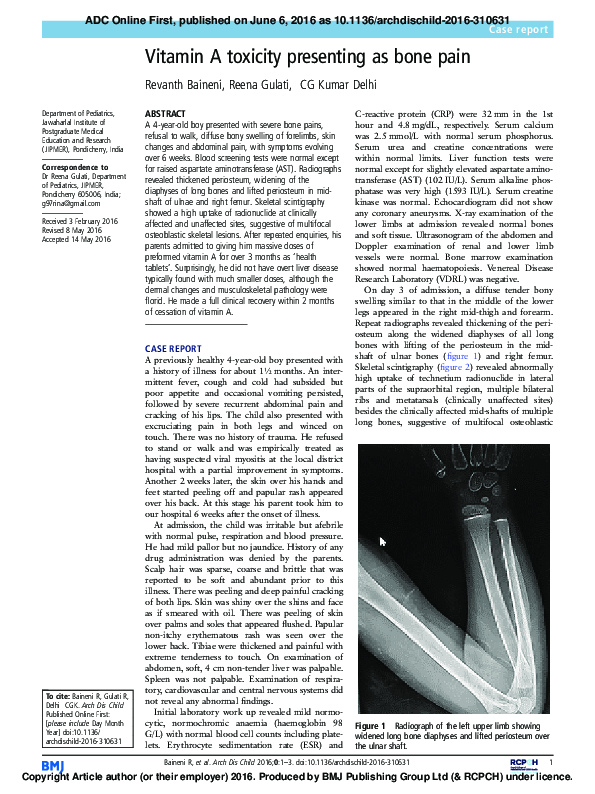(PDF) Vitamin A toxicity presenting as bone pain