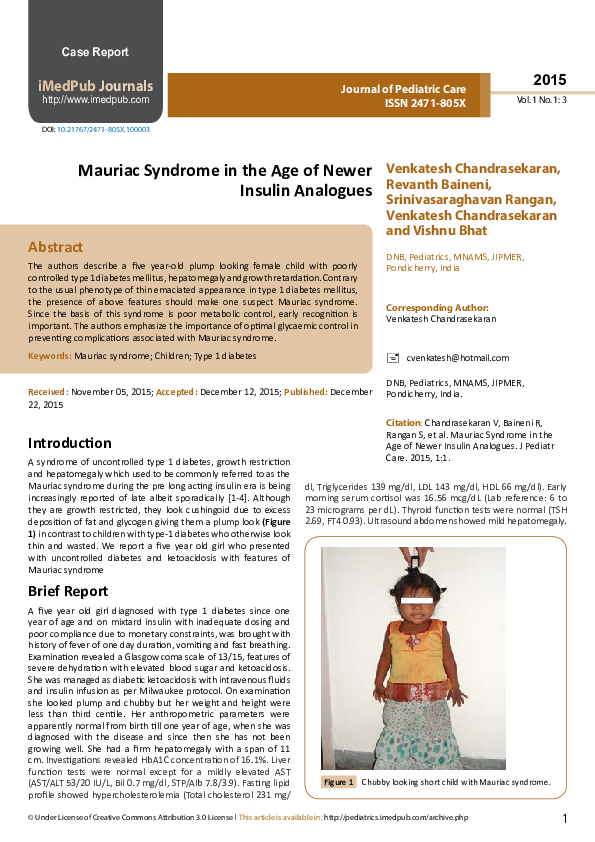 (PDF) Mauriac Syndrome in the Age of Newer Insulin Analogues