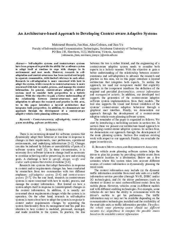 (PDF) An Architecture-Based Approach to Developing Context-Aware Adaptive Systems