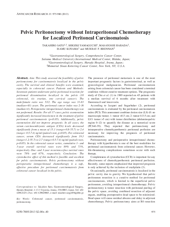 (PDF) Pelvic peritonectomy without intraperitoneal chemotherapy for ...