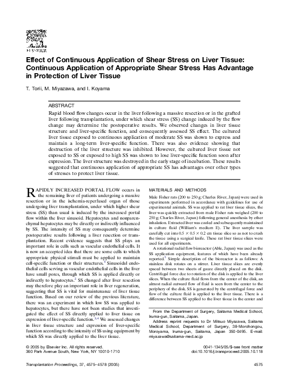 (PDF) Effect of Continuous Application of Shear Stress on Liver Tissue ...