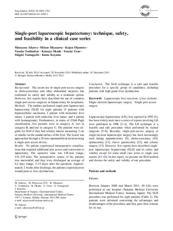 Pdf Single Port Laparoscopic Hepatectomy Technique Safety And Feasibility In A Clinical