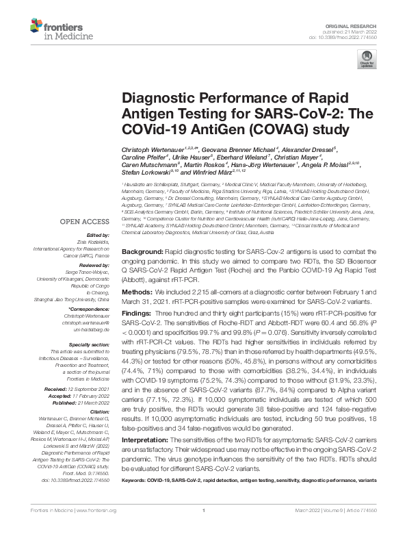 (PDF) Diagnostic Performance of Rapid Antigen Testing for SARS-CoV-2 ...