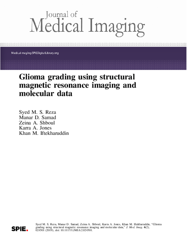 (PDF) Glioma grading using structural magnetic resonance imaging and molecular data