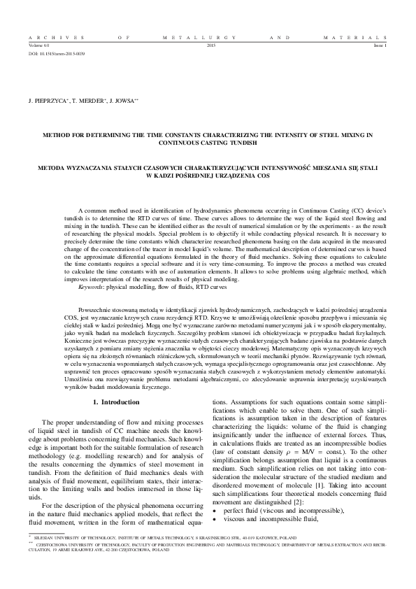 (PDF) Method for Determining the Time Constants Characterizing the Intensity of Steel Mixing in ...