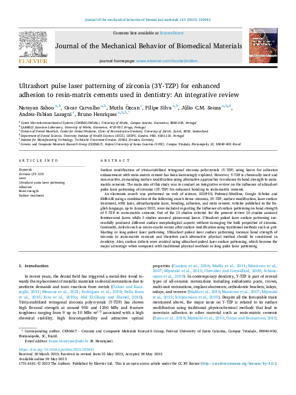 (PDF) Ultrashort pulse laser patterning of zirconia (3Y-TZP) for ...