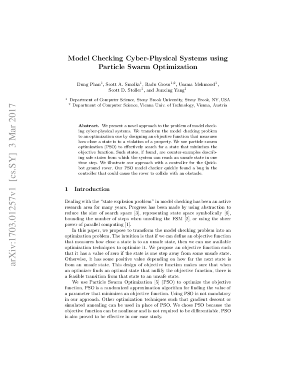 (PDF) Model Checking Cyber-Physical Systems using Particle Swarm Optimization