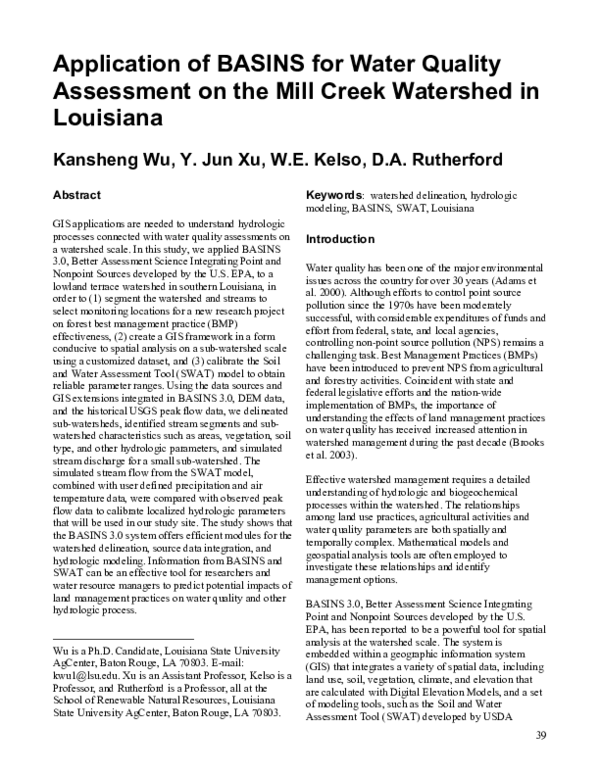 (PDF) Application of BASINS for Water Quality Assessment on the Mill ...