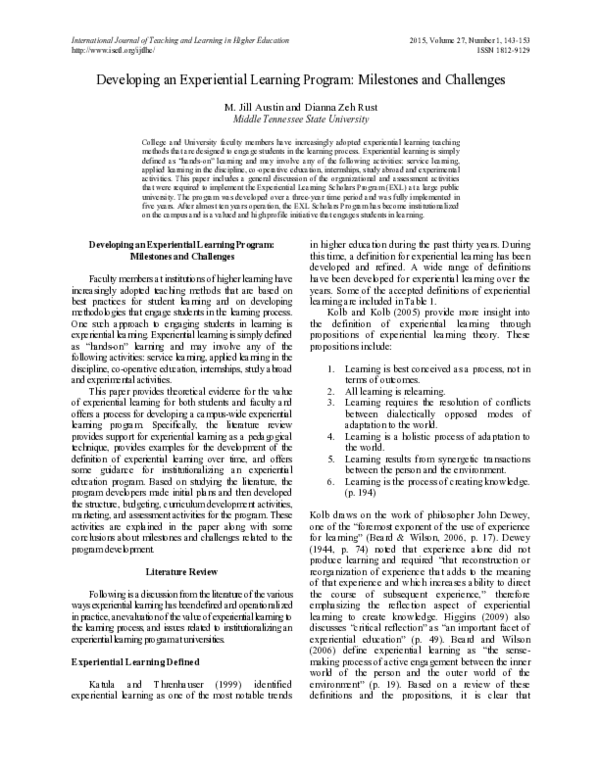(PDF) Developing an Experiential Learning Program: Milestones and ...