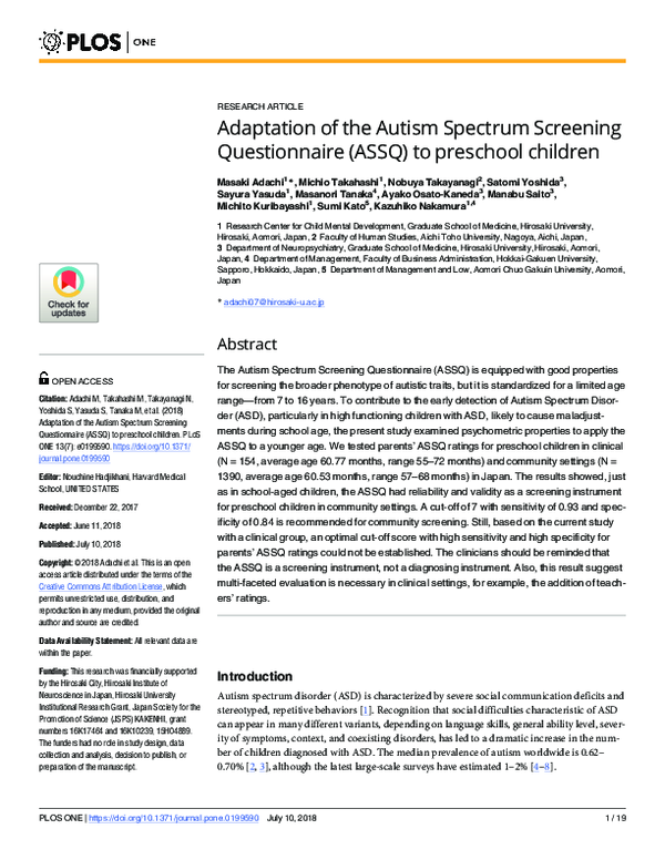 (PDF) Adaptation of the Autism Spectrum Screening Questionnaire (ASSQ ...