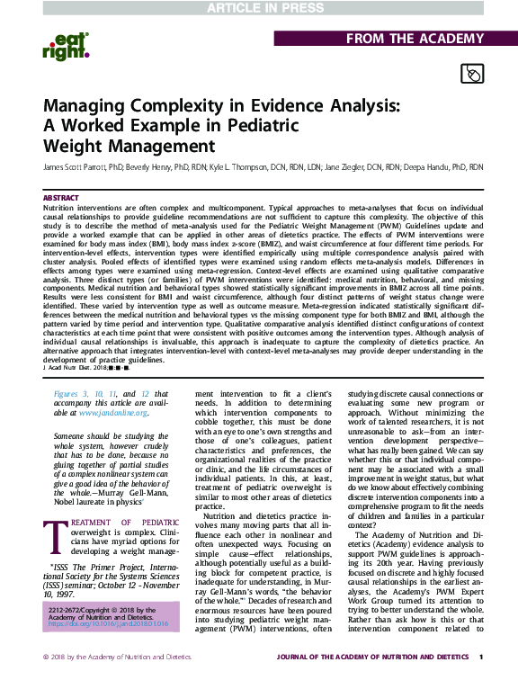 (PDF) Managing Complexity in Evidence Analysis: A Worked Example in Pediatric Weight Management ...