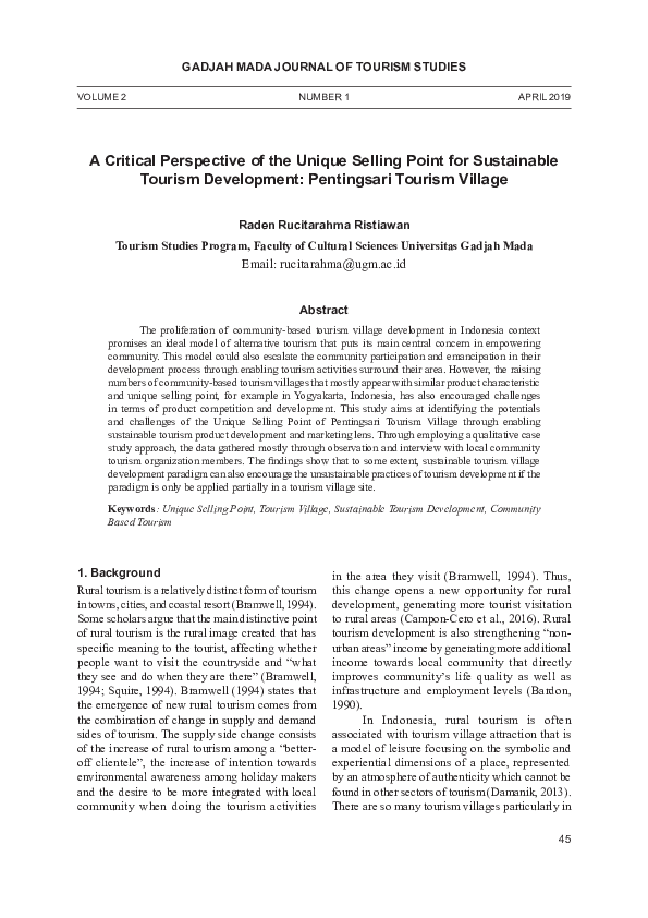 (PDF) A Critical Perspective of the Unique Selling Point for Sustainable Tourism Development ...
