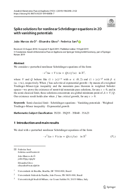 (PDF) Spike solutions for nonlinear Schrödinger equations in 2D with ...