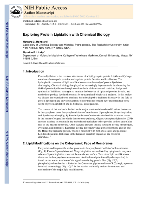 (PDF) Exploring Protein Lipidation with Chemical Biology