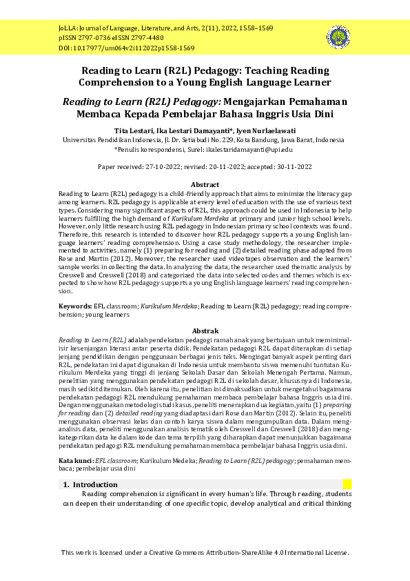 (PDF) Reading to Learn (R2L) Pedagogy: Teaching Reading Comprehension ...