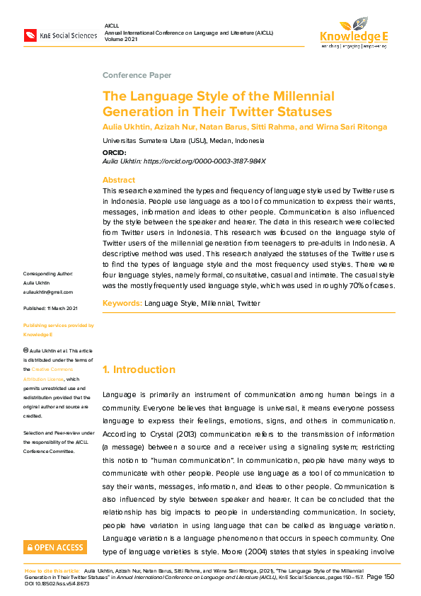 (PDF) The Language Style of the Millennial Generation in Their Twitter ...