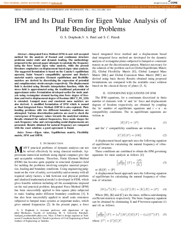 (PDF) IFM and Its Dual Form for Eigen Value Analysis ofPlate Bending ...