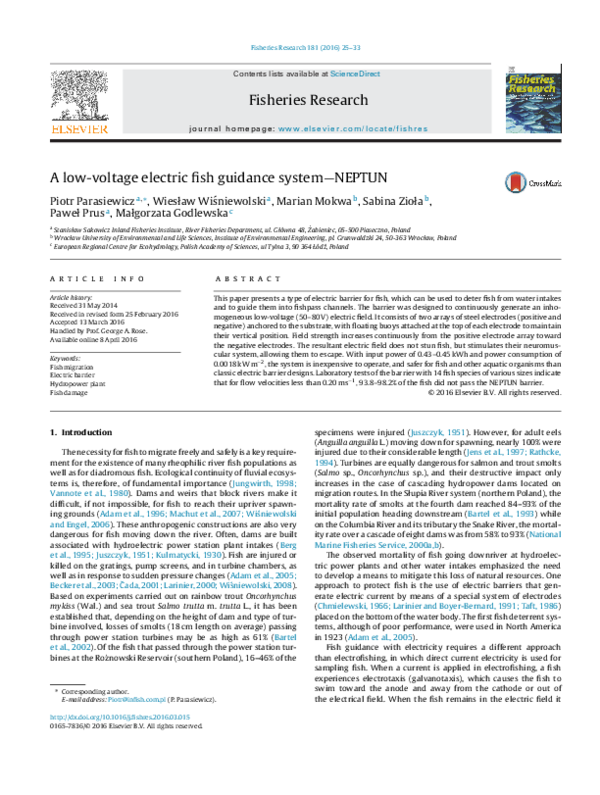 (PDF) A low-voltage electric fish guidance system—NEPTUN