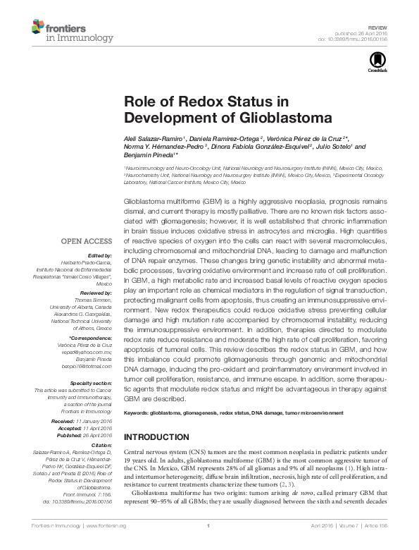 (PDF) Role of Redox Status in Development of Glioblastoma