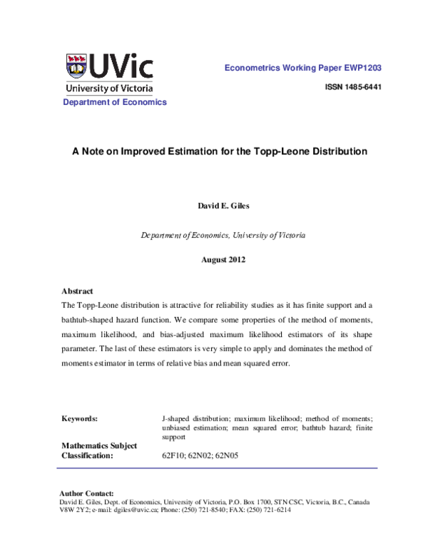 Pdf A Note On Improved Estimation For The Topp Leone Distribution