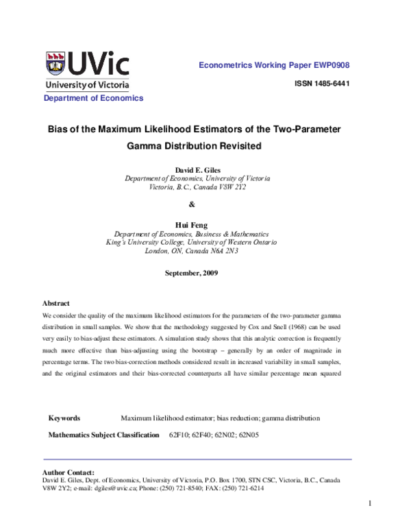 Pdf Bias Of The Maximum Likelihood Estimators Of The Two Parameter Gamma Distribution Revisited