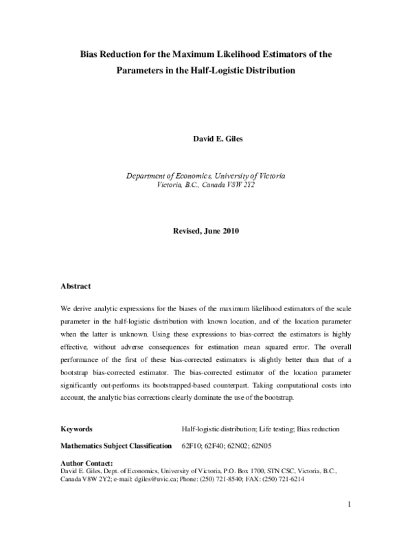 Pdf Bias Reduction For The Maximum Likelihood Estimators Of The Parameters In The Half