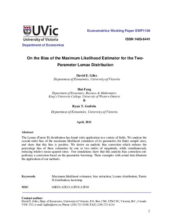 Pdf On The Bias Of The Maximum Likelihood Estimator For The Two