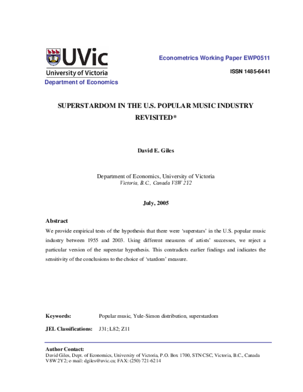 (PDF) Superstardom in the US popular music industry revisited