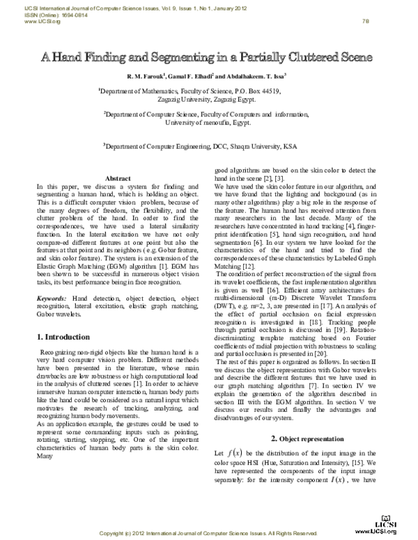 (PDF) A Hand Finding and Segmenting in a Partially Cluttered Scene