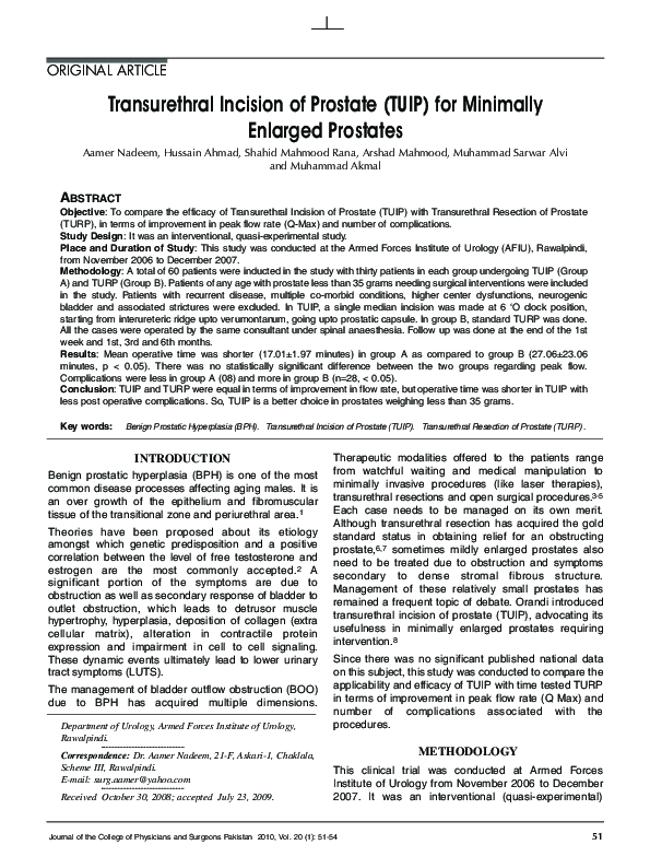 (PDF) Transurethral incision of prostate (TUIP) for minimally enlarged ...