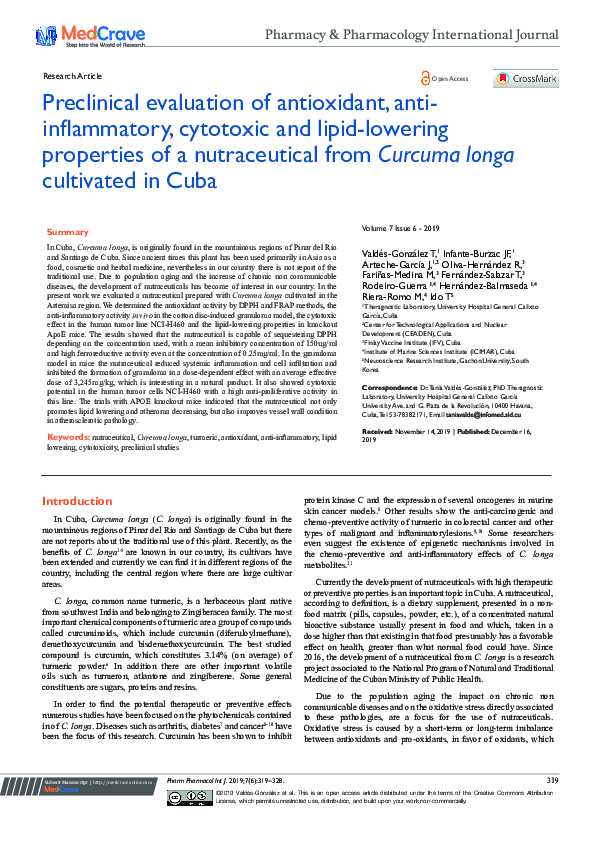 (PDF) Preclinical evaluation of antioxidant, anti-inflammatory, cytotoxic and lipid-lowering ...